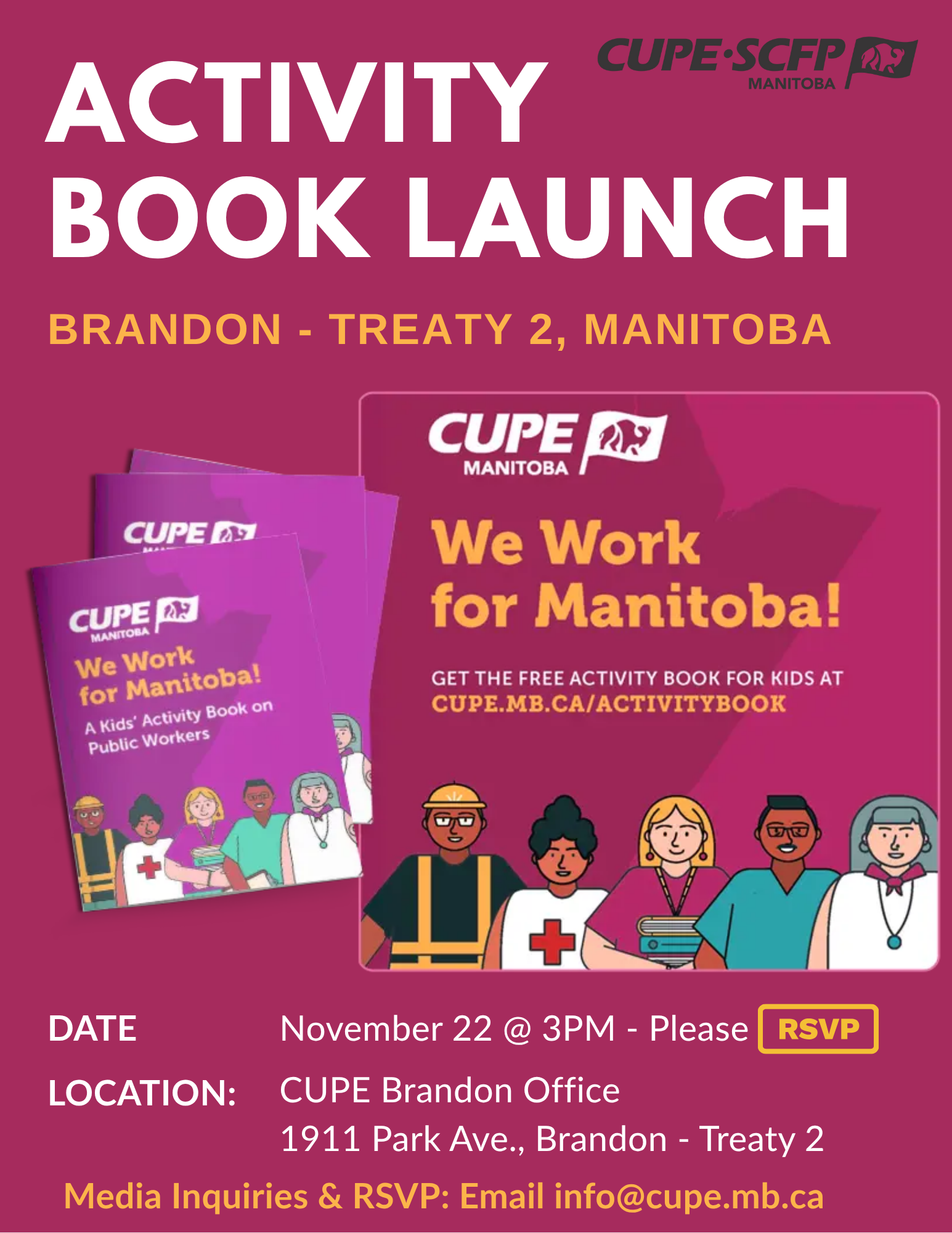 Children’s Activity Book Launch: Brandon - Treaty 2 - CUPE Manitoba